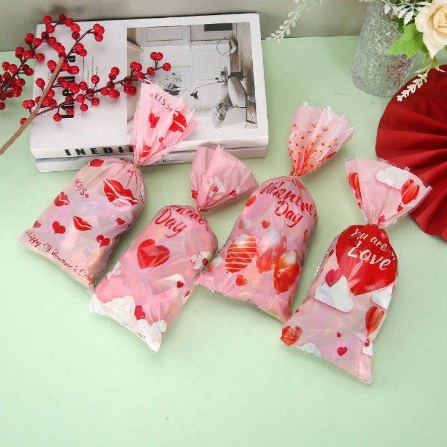 100pcs Valentine's Series Candy Bag Opp Printed Glassine Flat Pouch ...