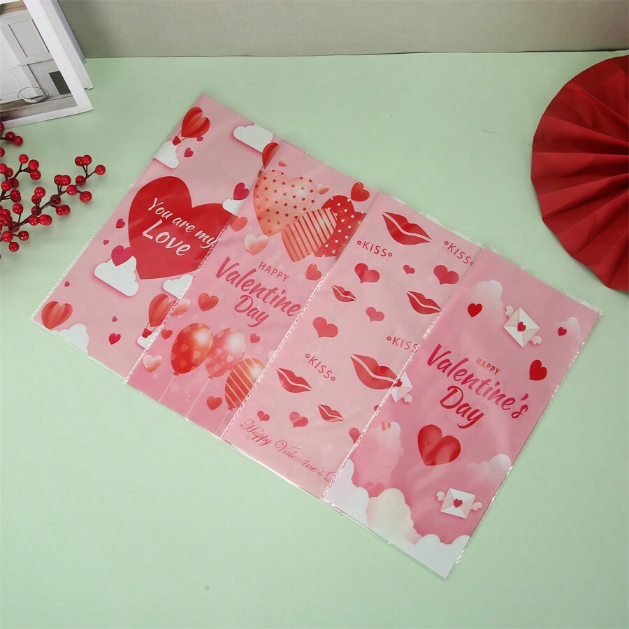 100pcs Valentine's Series Candy Bag Opp Printed Glassine Flat Pouch ...
