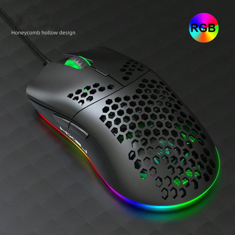 HXSJ Wired Game Mouse Cave Mouse RGB Light-Emitting Macro Programming ...