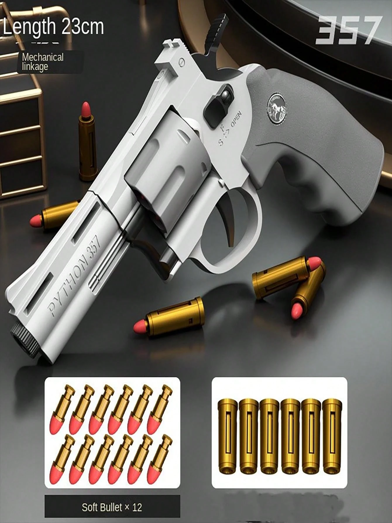 Magnum Revolver Toy Gun, Soft Bullet Ejecting And Rechambering With Zp ...