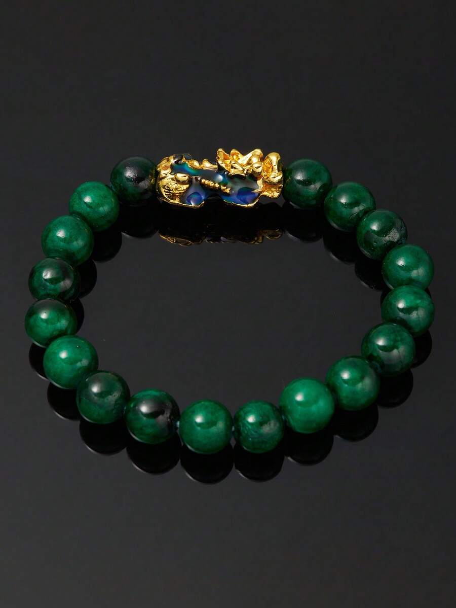 1 Pixiu Green Jade Color-Changing Pixiu Elastic Bracelet, Versatile ...