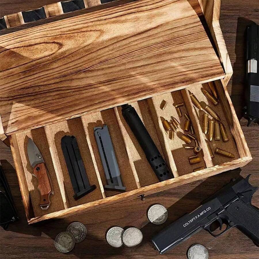 Solid Wood Toy Pistol Display Stand With Drawer, Multiple Compartment ...