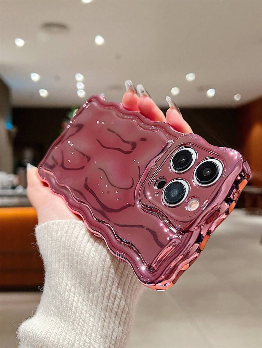 Novelty Wavy Phone Case Electroplating Flowery Meteorite Pattern Silver ...