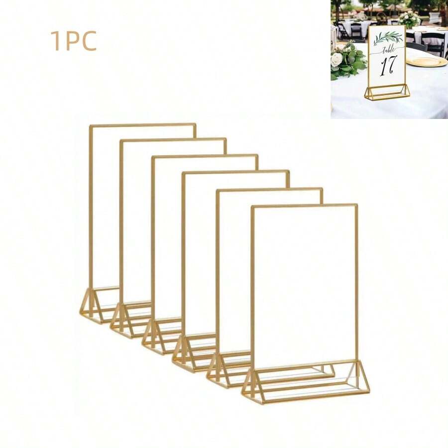 1pc Acrylic Logo Holder With Golden Frame, Table Numbers Tilted Back ...