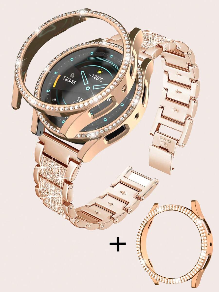 2pcs/Set Stainless Steel Rose Gold Samsung Watch Band And Double ...