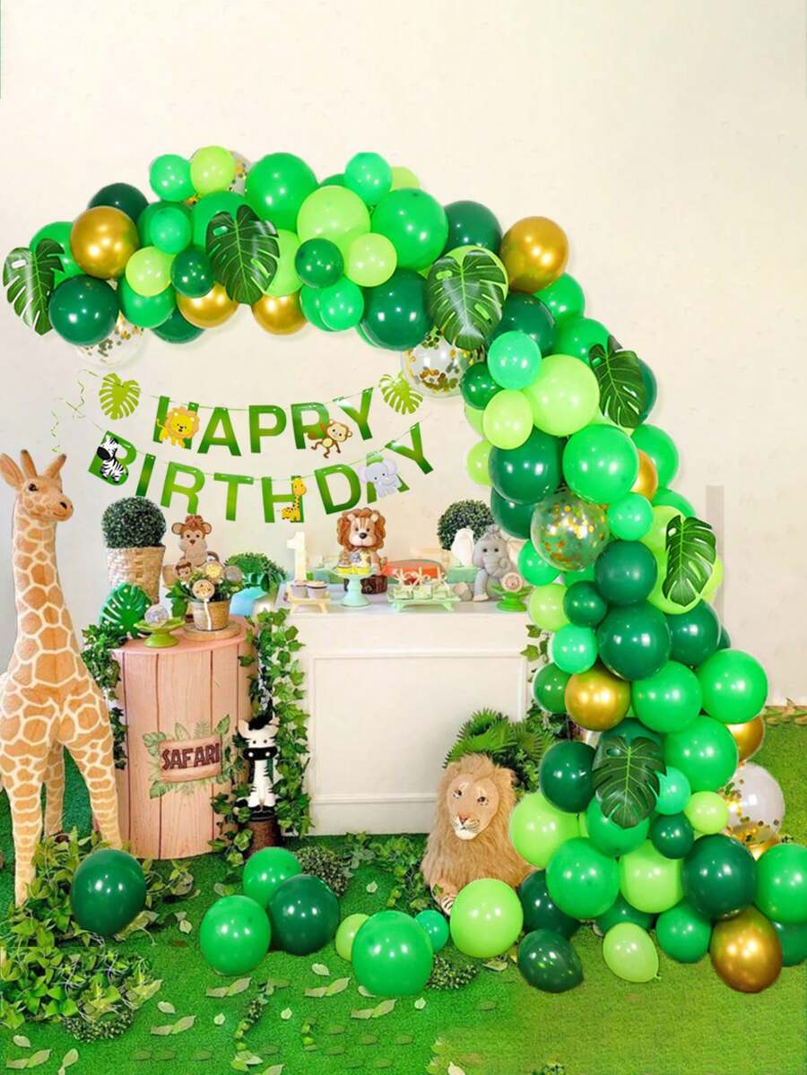 137pcs Palm Leaves Green Balloon Garland Arch Kit With Happy Birthday ...