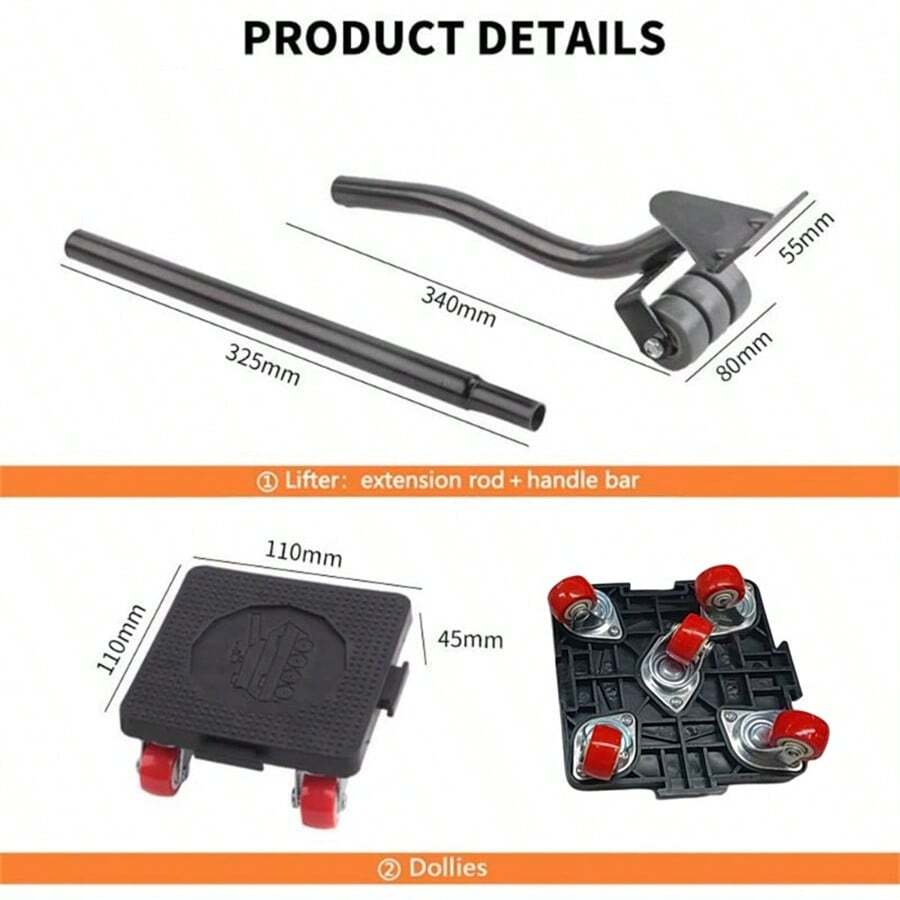 6 Piece Set Heavy Duty Furniture Lifter With 5 Sliders And Crowbar ...