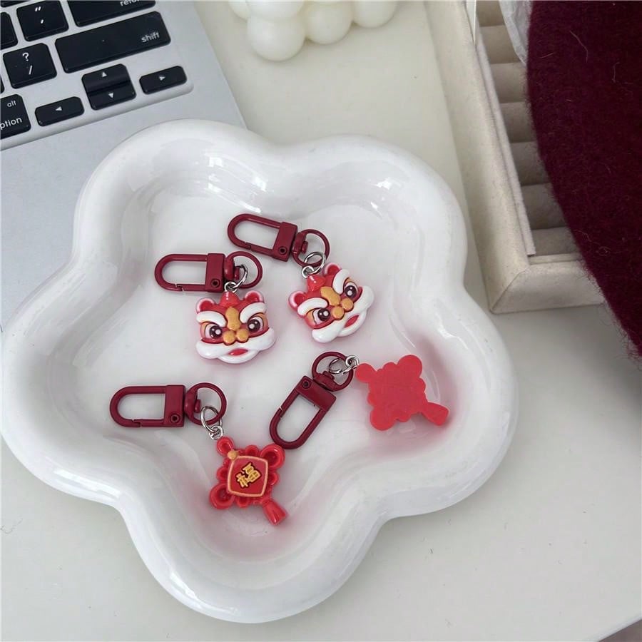Set Of 4 Adorable Auspicious Lion Keychains For 2024 Chinese Zodiac ...