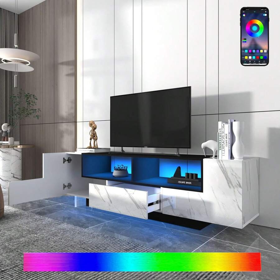 70in TV Stand For 75/80 Inch TV, Modern LED TV Stand, High Gloss ...