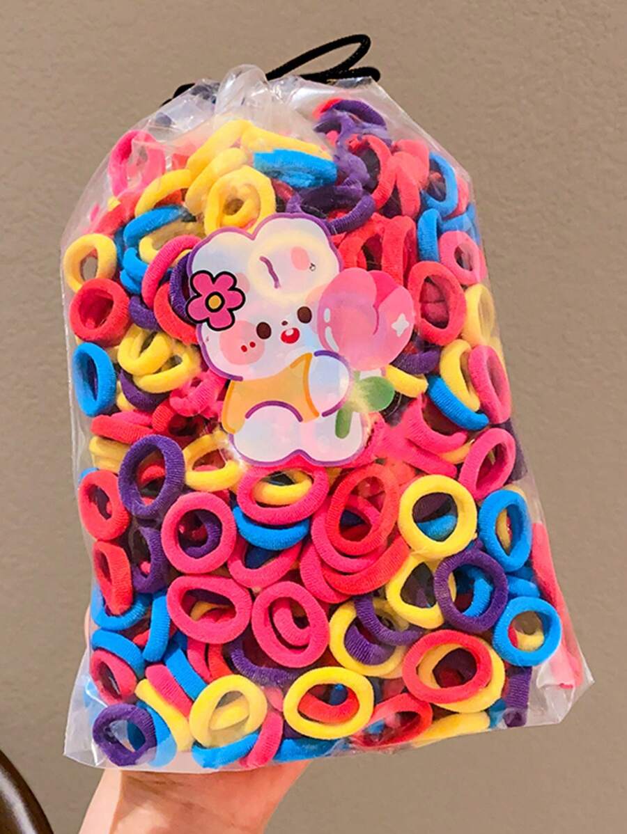 300 Pcs/Bag Children Cute Cartoon Elastic Hair Bands Baby Girls Lovely ...