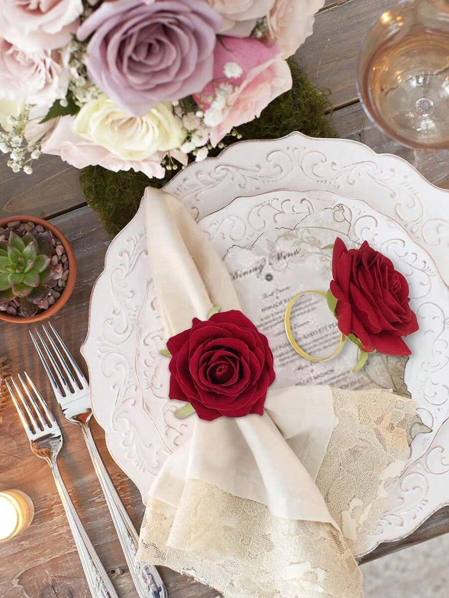Valentine'S Day Rose Napkin Button Hotel Banquet Wedding Table Setting ...