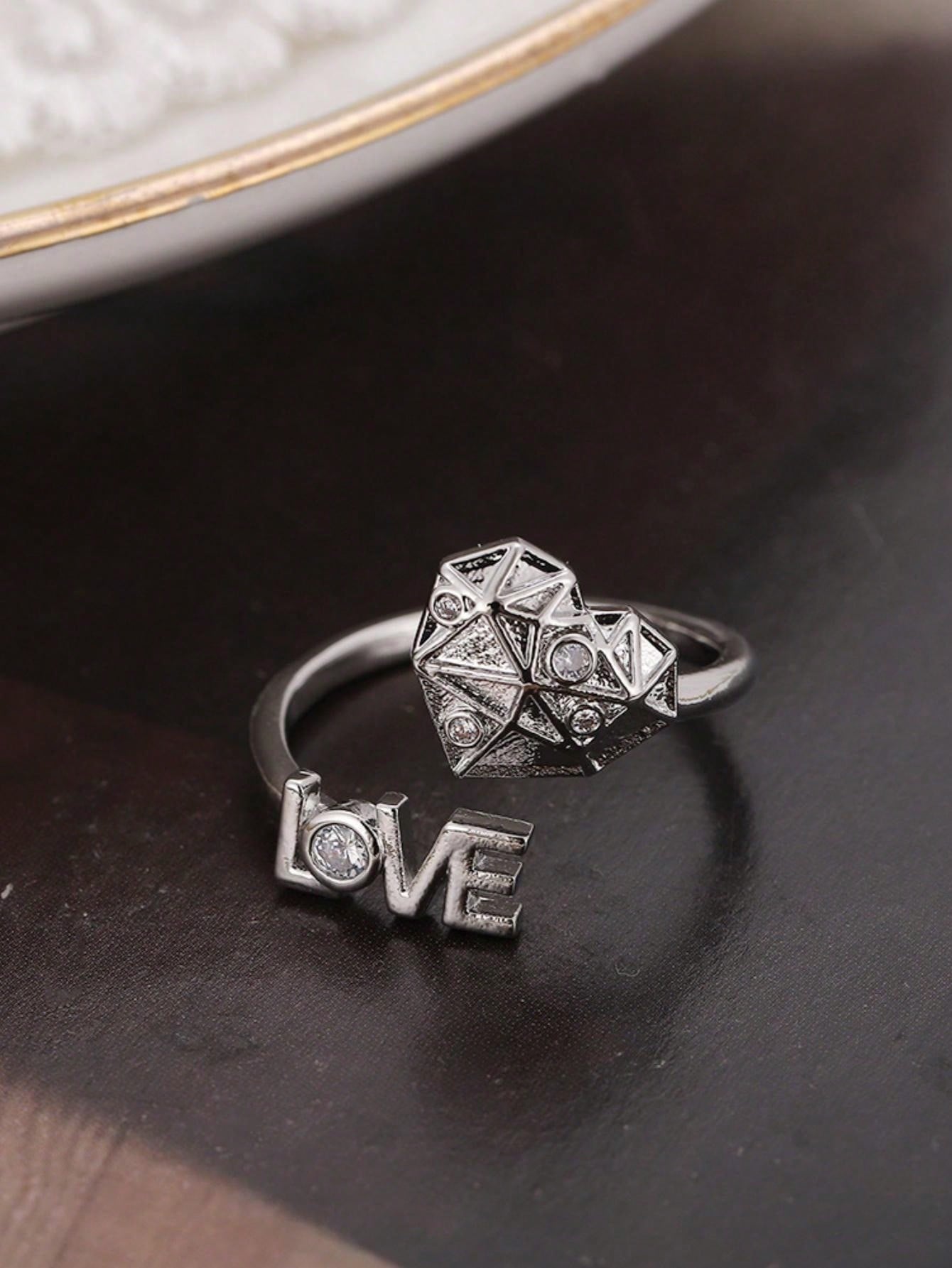2pcs Heart Shape Ring Set, Including Personality Finger And Adjustable ...