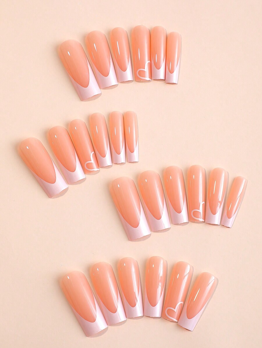 24pcs Xxl Long Square Shaped Fashionable White French Heart & Cute ...