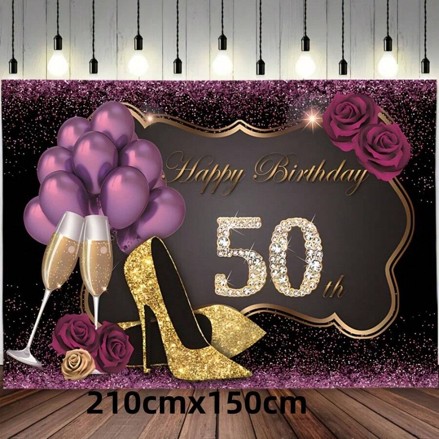 1pc, Happy 50th Birthday Party Photography Backdrop,Glitter Black And ...