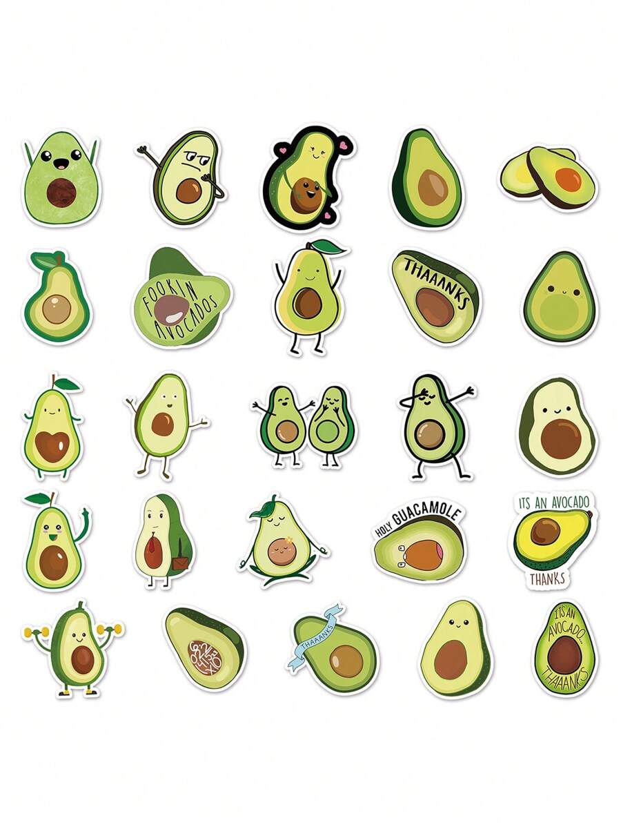 50pcs Cartoon DIY Avocado Personalized Ins Style Fruit Stickers For ...