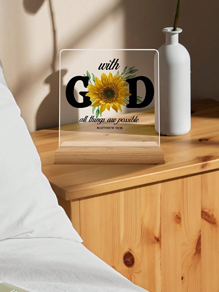 1pc Christian Gift Wooden Table Decor With Acrylic Plaque & Sunflower ...
