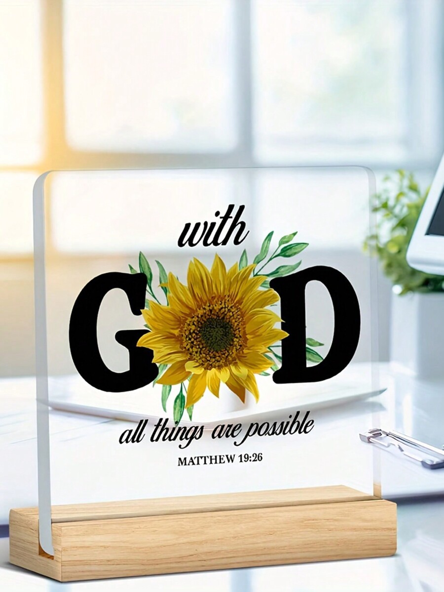 1pc Christian Gift Wooden Table Decor With Acrylic Plaque & Sunflower ...