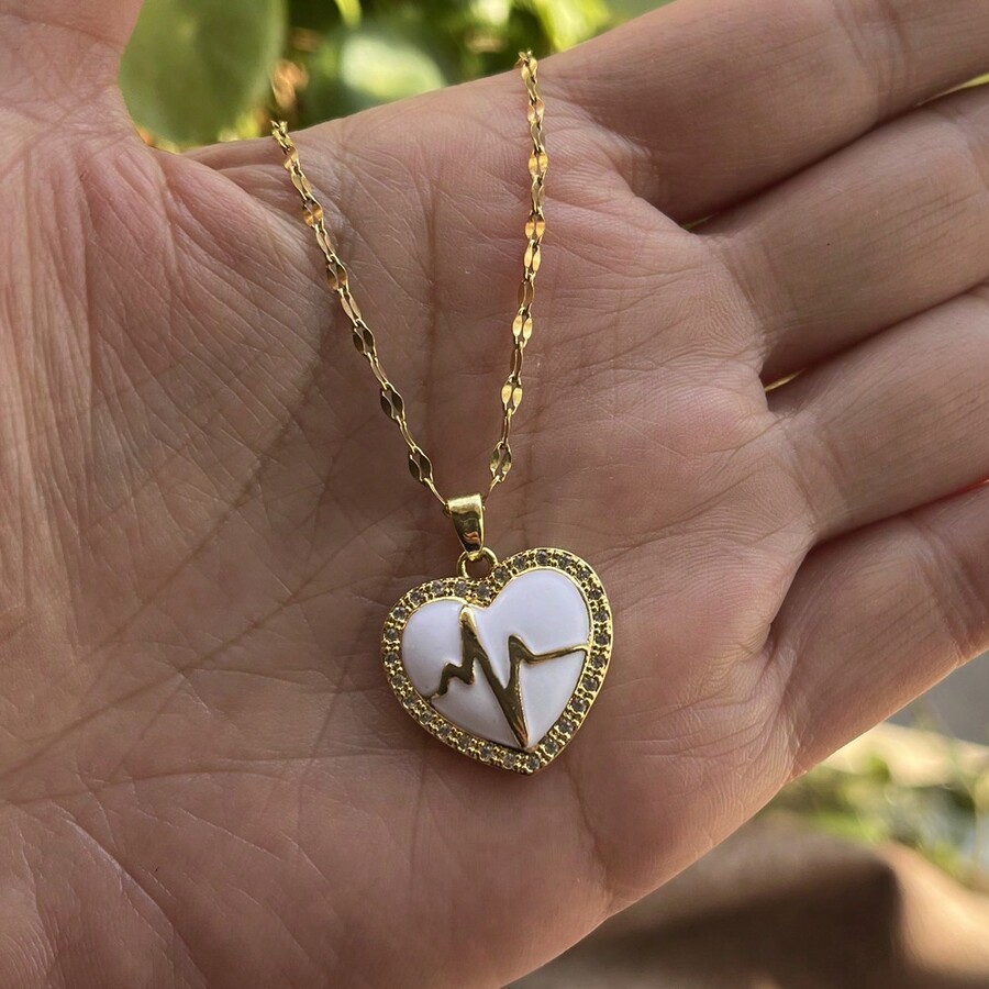 1pc 40cm+5cm Stainless Steel New Design White Oil Drip Heart Ekg ...