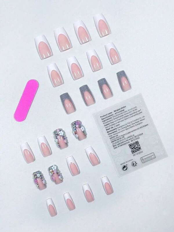 Flower White Border French Hottie 24-piece Medium-length Square ...