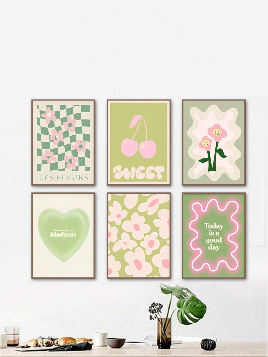 6pcs Retro Posters, Emoticons, Cherries, Love, And Sentence Patterns ...