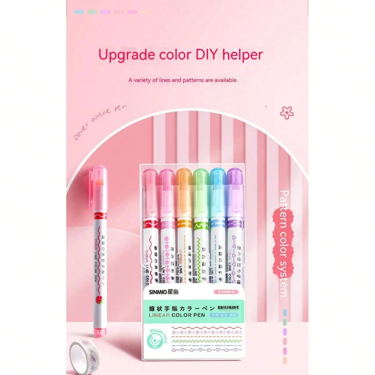 6Pcs/Set Kawaii Flowers Line Shaped Highlighter Pens Roller Tip Curve ...
