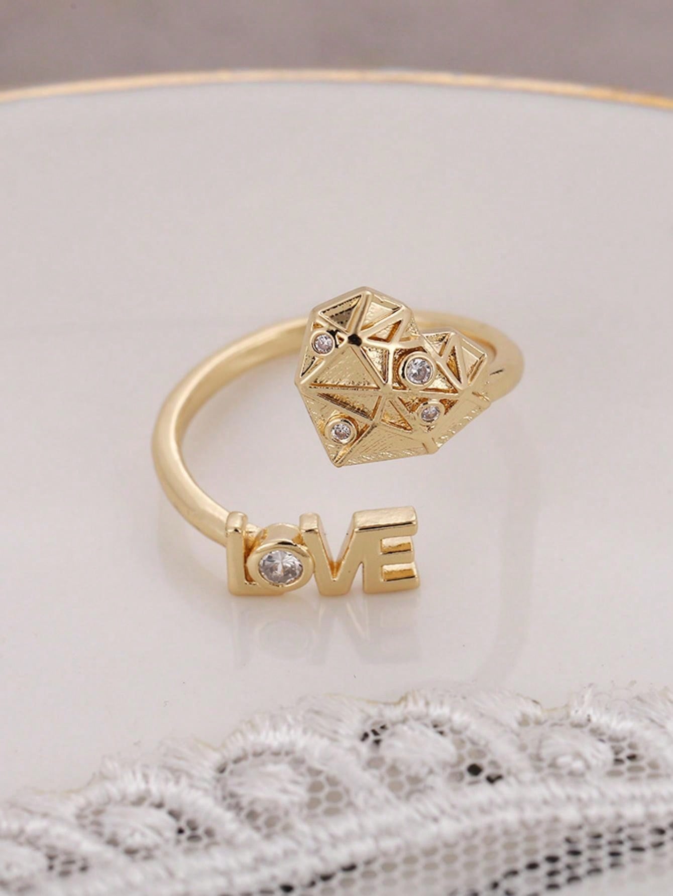 2pcs Heart Shape Ring Set, Including Personality Finger And Adjustable ...