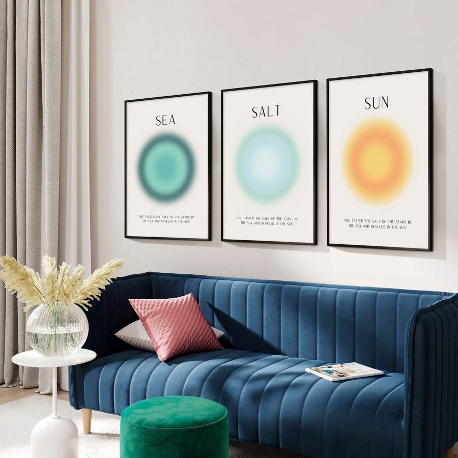Set Of 3 Sun Salt And Sea Aura Posters Coastal Canvas Paintings ...