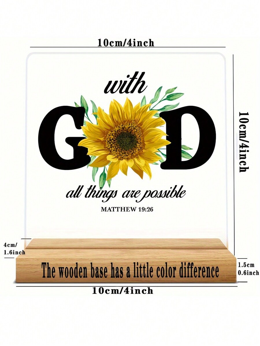 1pc Christian Gift Wooden Table Decor With Acrylic Plaque & Sunflower ...