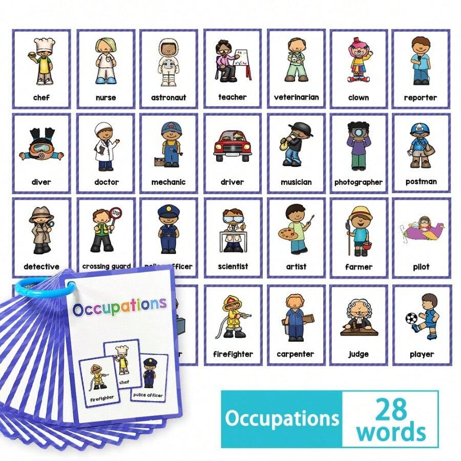 28 Words Occupations Flash Cards Fun Vocabulary English Sight Words ...