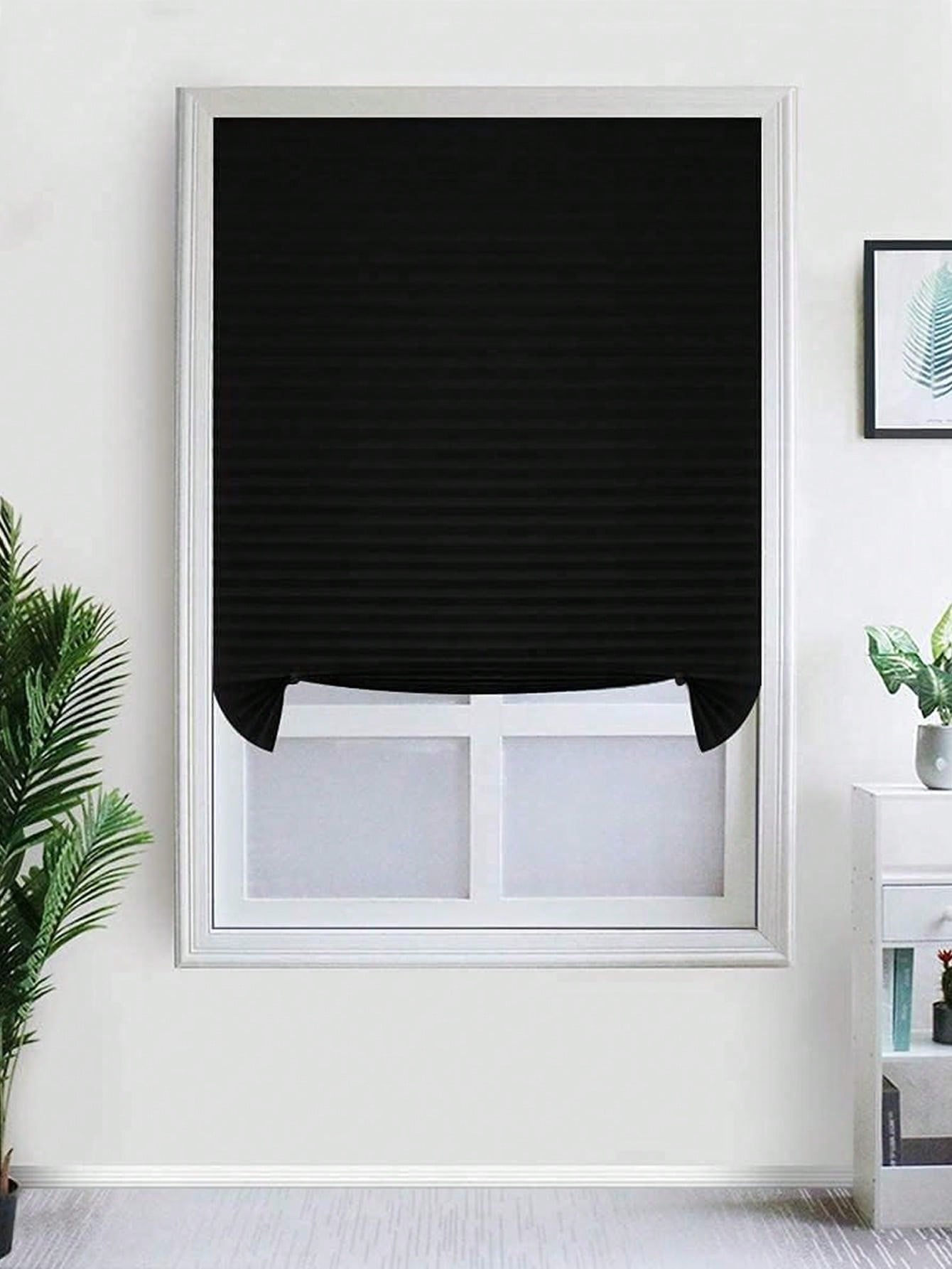 1pc Black Pleated Curtain With Magic Tape, High Shading, No Drill ...