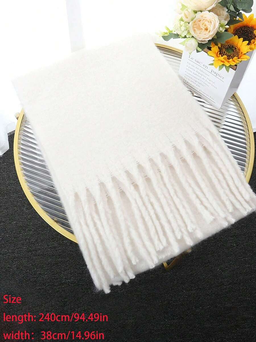 1pc Solid Color Scarf, Winter Warm Neck, Thickened Wool Knitted Thick ...