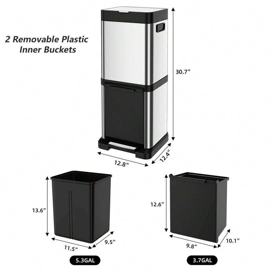 Stainless Steel Kitchen Trash Can, 9 Gallon Garbage Bin With Close Lid ...