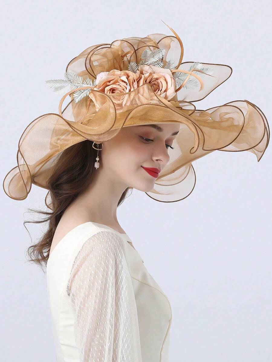 Flower Wedding Bridal Fascinator Hats For Women Ladies Wide Brim ...