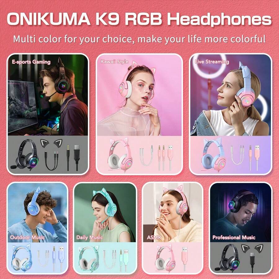 ONIKUMA ONIKUMA K9 Wired Headphones With RGB Light Flexible HD Mic 3 ...