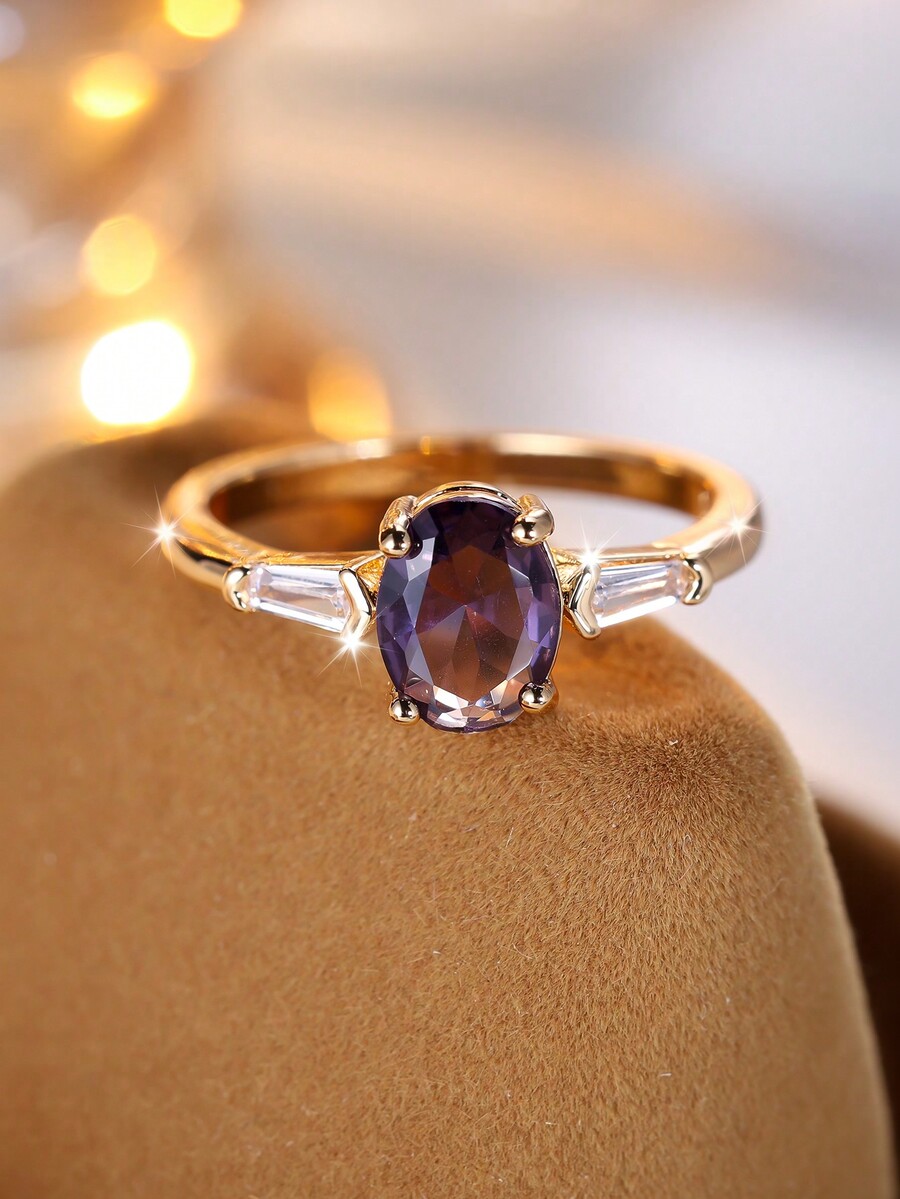 1pc Elegant Purple Promise Ring For Women With Delicate Prong Setting ...