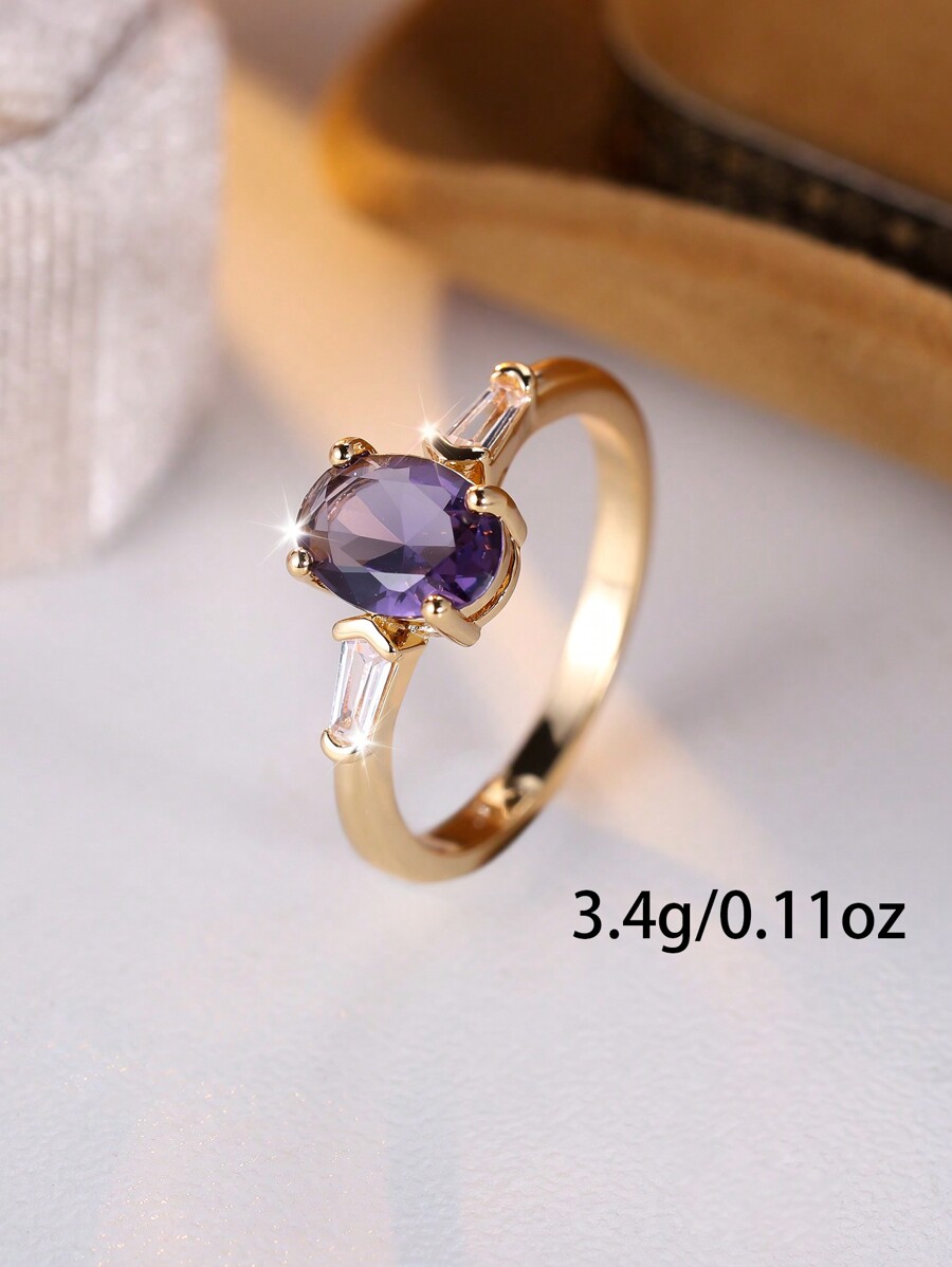 1pc Elegant Purple Promise Ring For Women With Delicate Prong Setting ...
