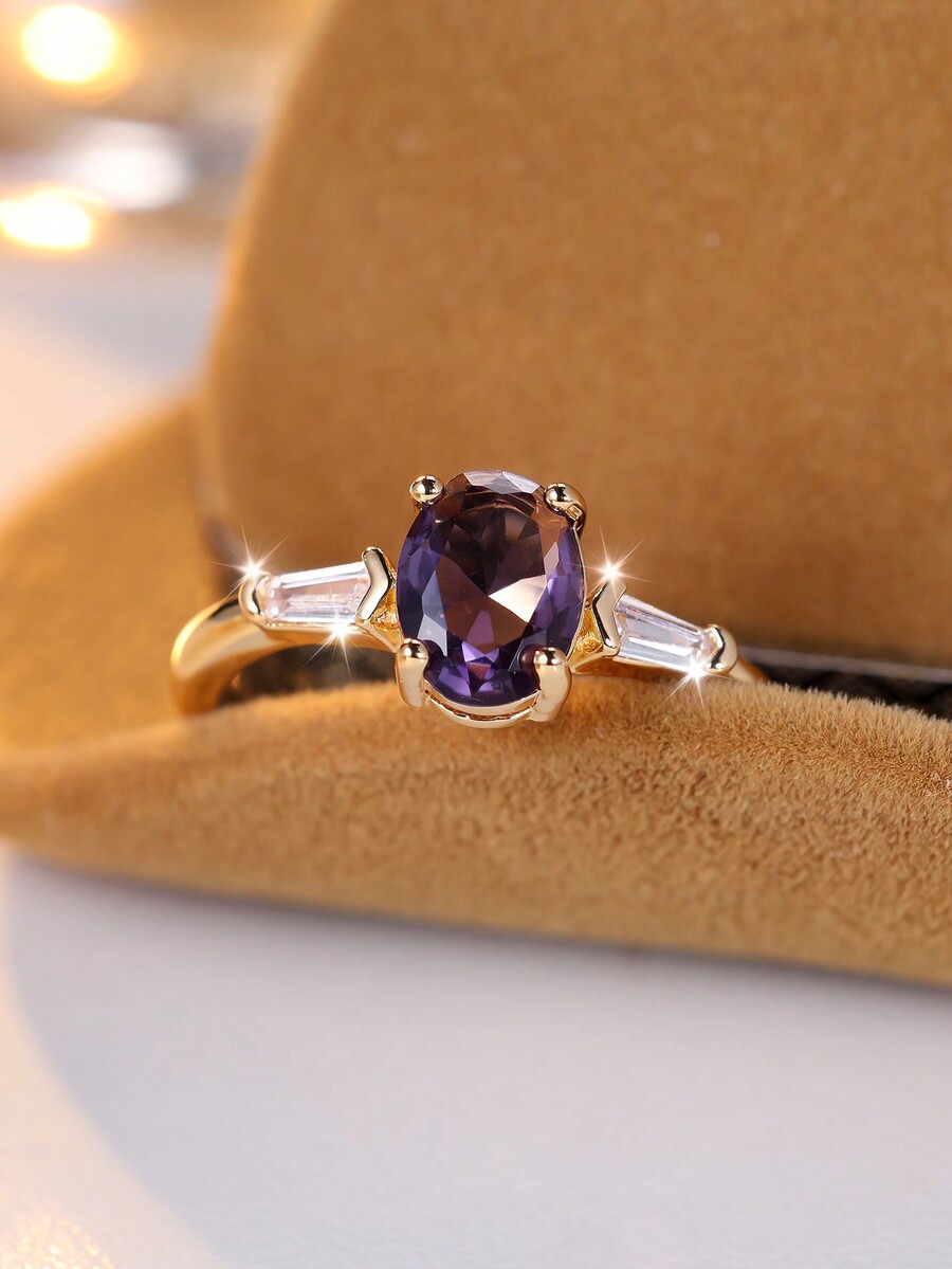 1pc Elegant Purple Promise Ring For Women With Delicate Prong Setting ...