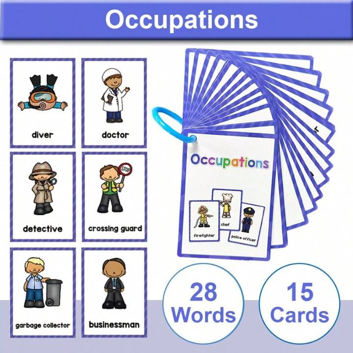 28 Words Occupations Flash Cards Fun Vocabulary English Sight Words ...