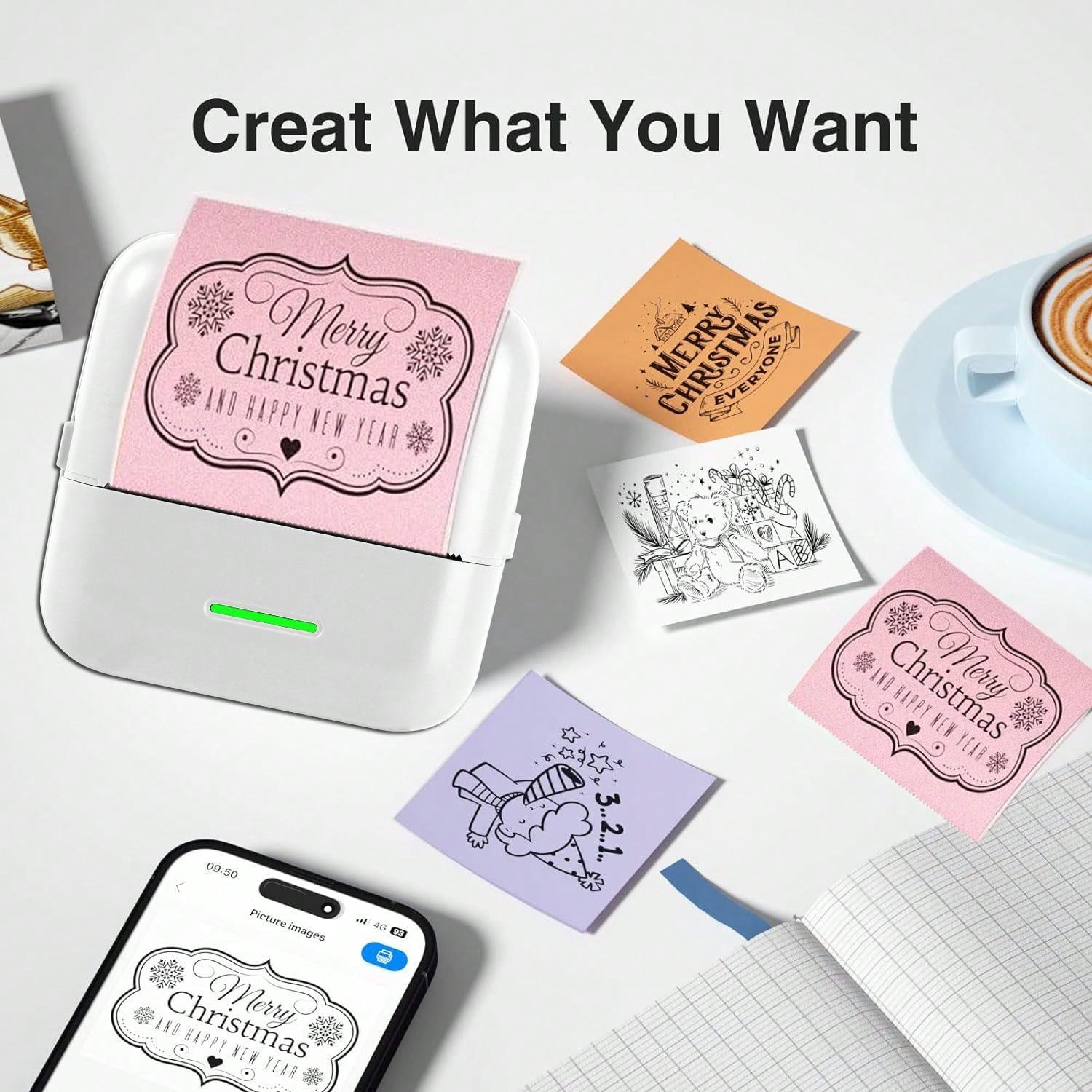 X5 White Mini Portable Printer Kit, With 15 Rolls Of Different Types Of ...