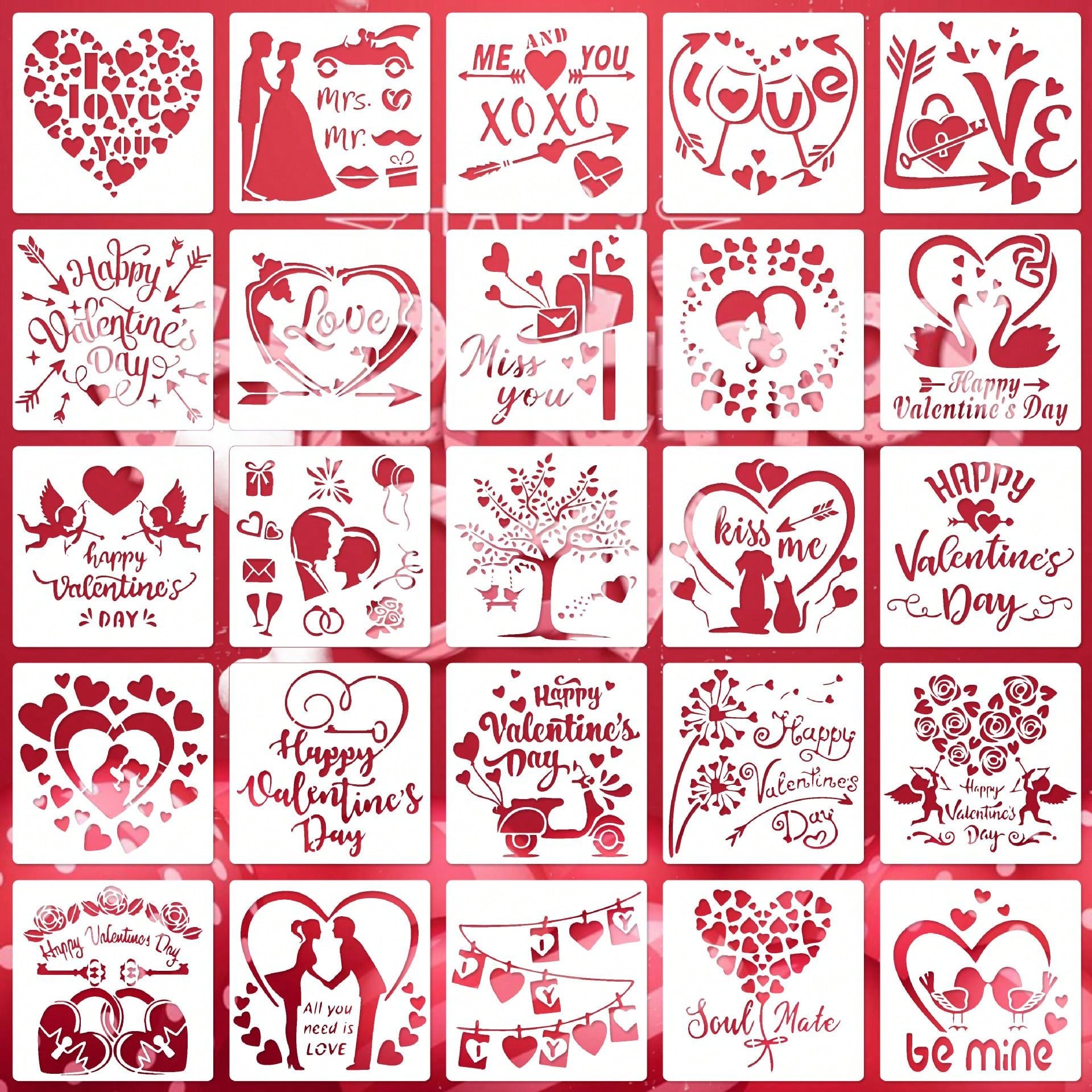 25 Pcs Valentine'S Day Stencils Reusable Valentine Painting Templates ...