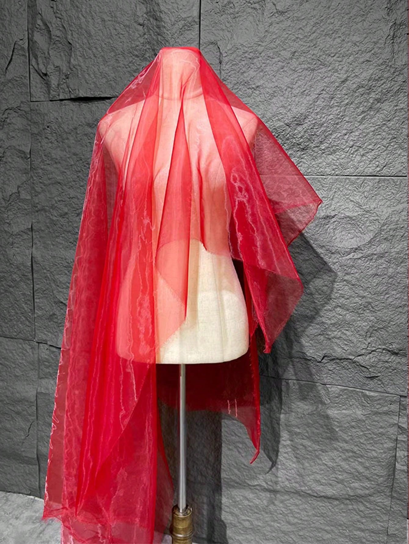 1pc Gradient Two-Color Mesh Fabric, Laser Texture See-Through Fabric ...