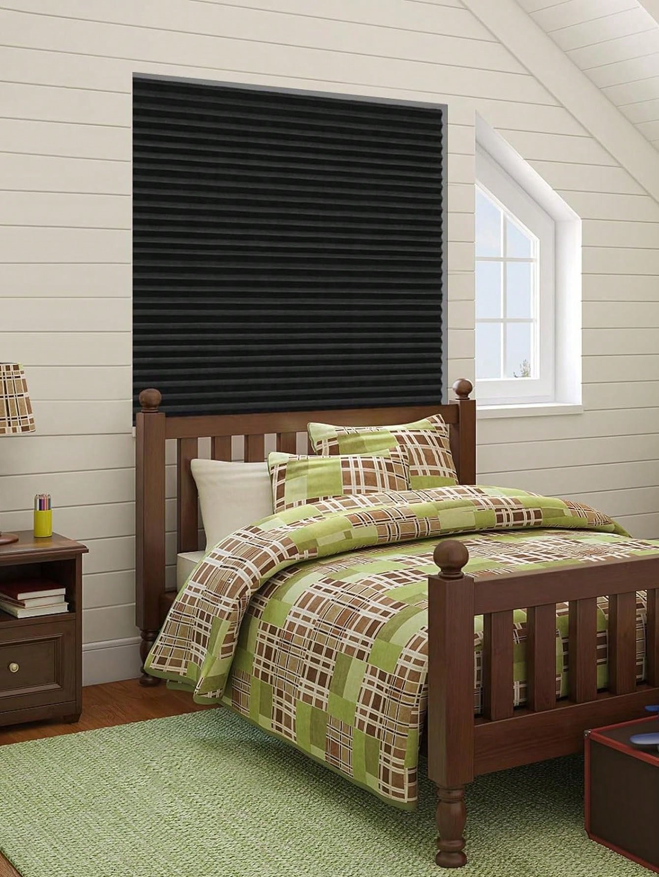 1pc Black Pleated Curtain With Magic Tape, High Shading, No Drill ...