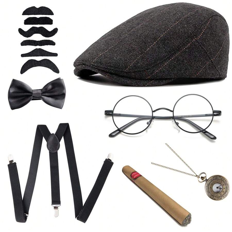 7pcs Vintage Mens' Great Gatsby Accessories Set Beret Hat Set For ...