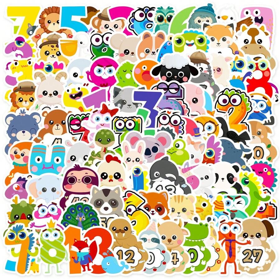 100pcs Number Stickers For Water Bottles, Cute Animal Numbers Stickers ...