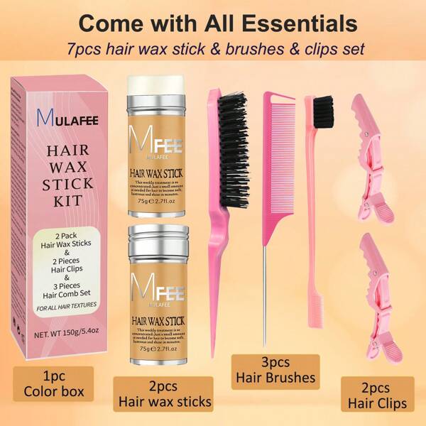 2 Pack Hair Wax Stick With Hair Comb & Hair Clips Set, Wax Stick For ...