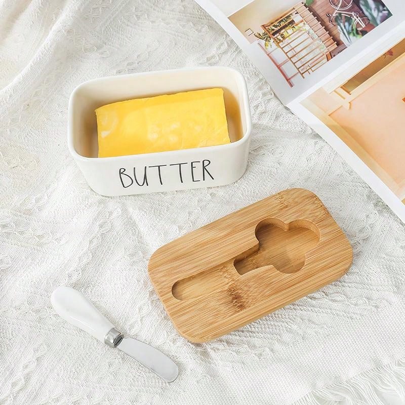 Butter Dish With Lid And Knife, 650ML Large Ceramic Butter Dish Double ...