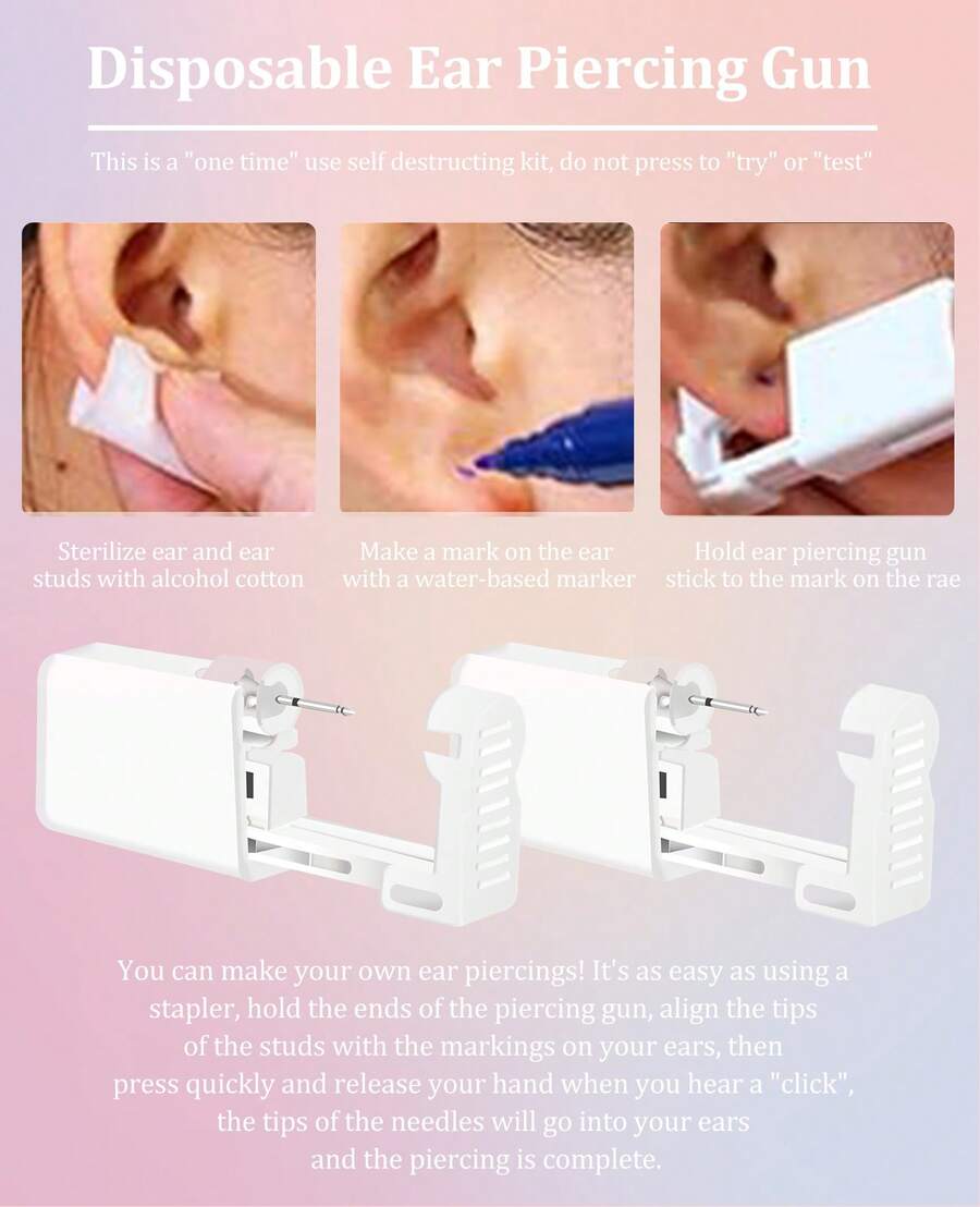 2 Pack Self Ear Piercing Kit,Self-Piercing Stud Earrings No Pain Easy ...