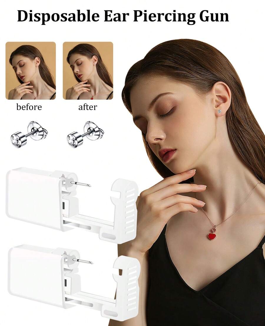 2 Pack Self Ear Piercing Kit,Self-Piercing Stud Earrings No Pain Easy ...