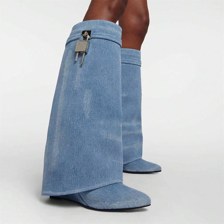 Arqa Fold Over Boots Wide-Calf Wedge Heel Knee High Boot With ...