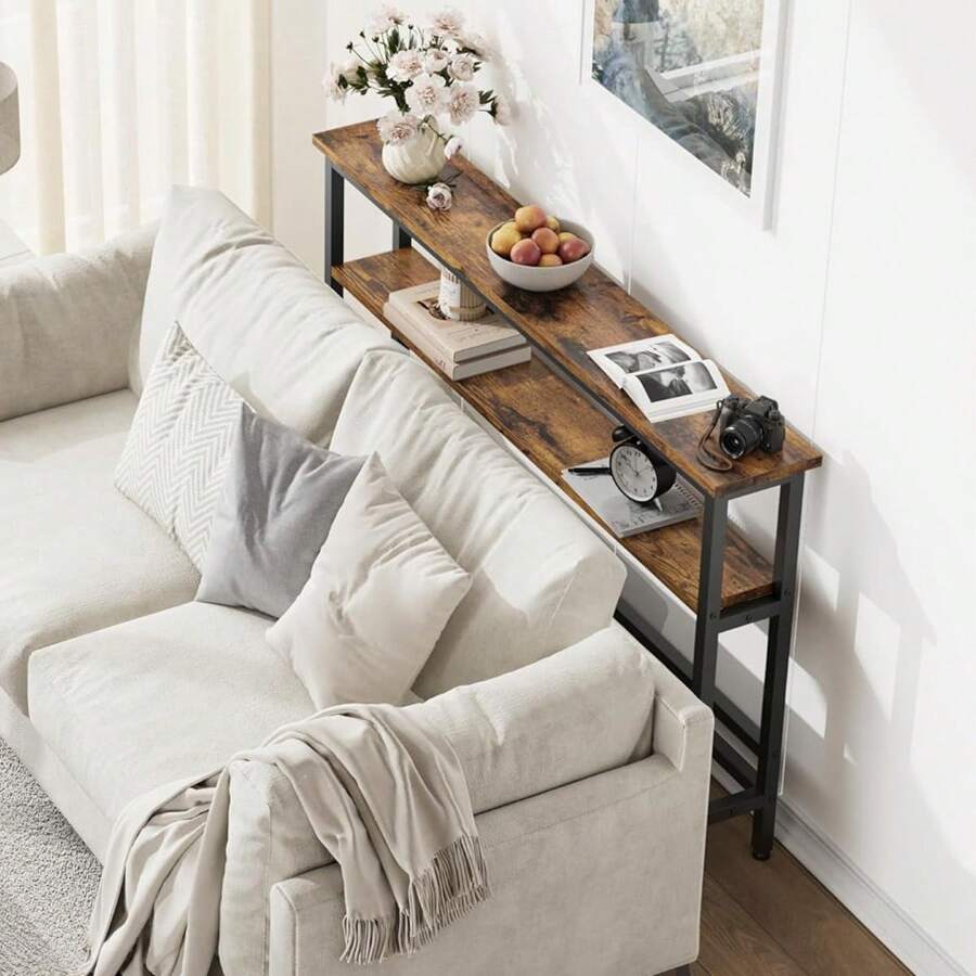 2-Tier Narrow Console Table With Adjustable Shelf - Slim Behind Couch ...